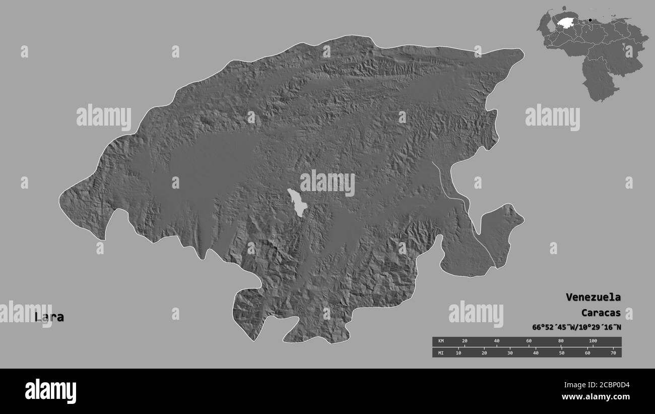 Shape of Lara, state of Venezuela, with its capital isolated on solid ...