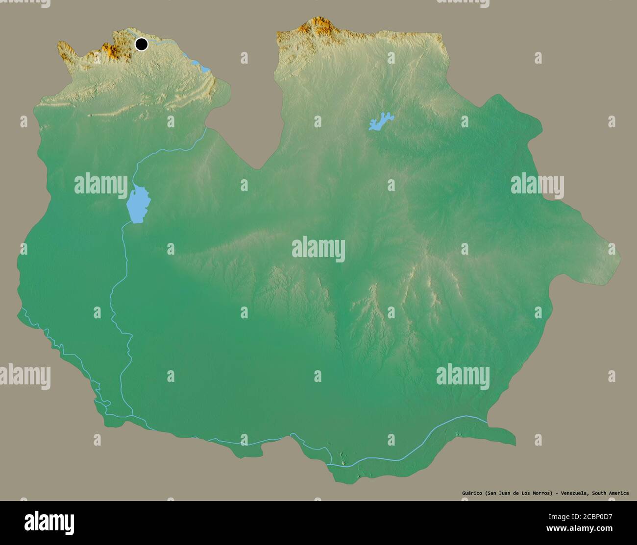 Shape of Guárico, state of Venezuela, with its capital isolated on a ...