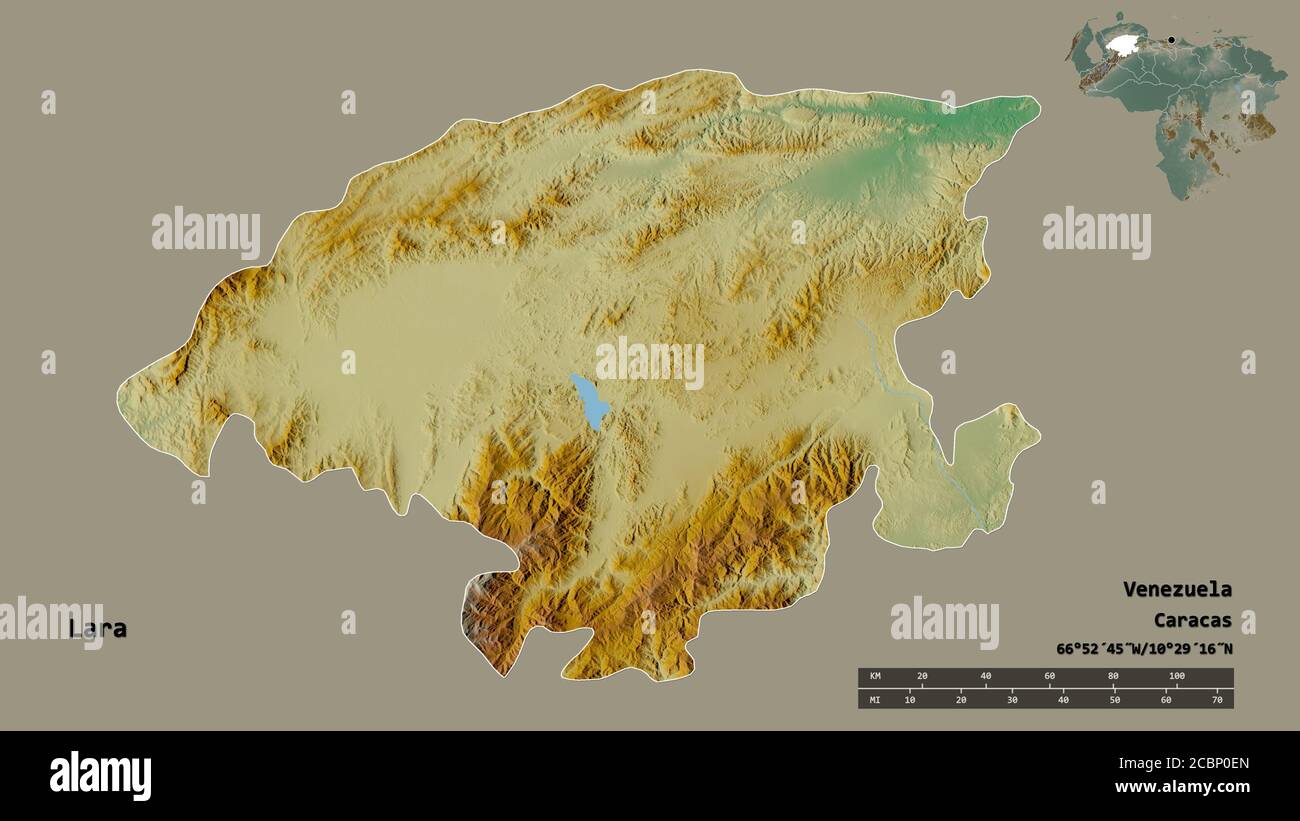 Shape of Lara, state of Venezuela, with its capital isolated on solid ...