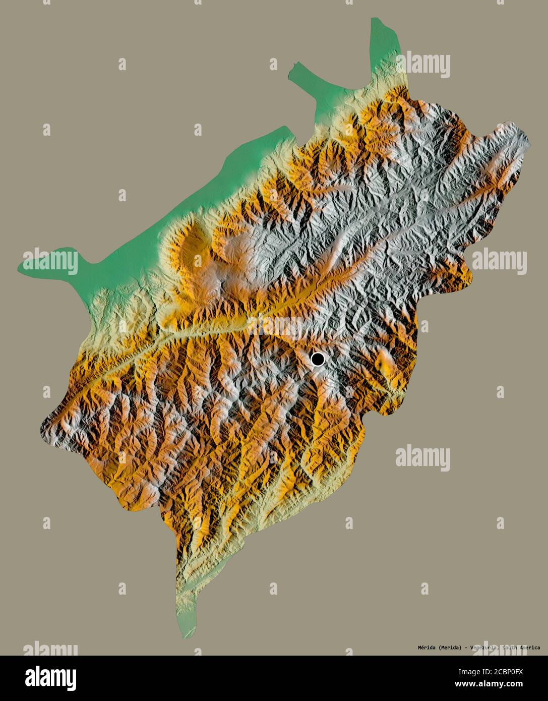 Shape of Mérida, state of Venezuela, with its capital isolated on a ...