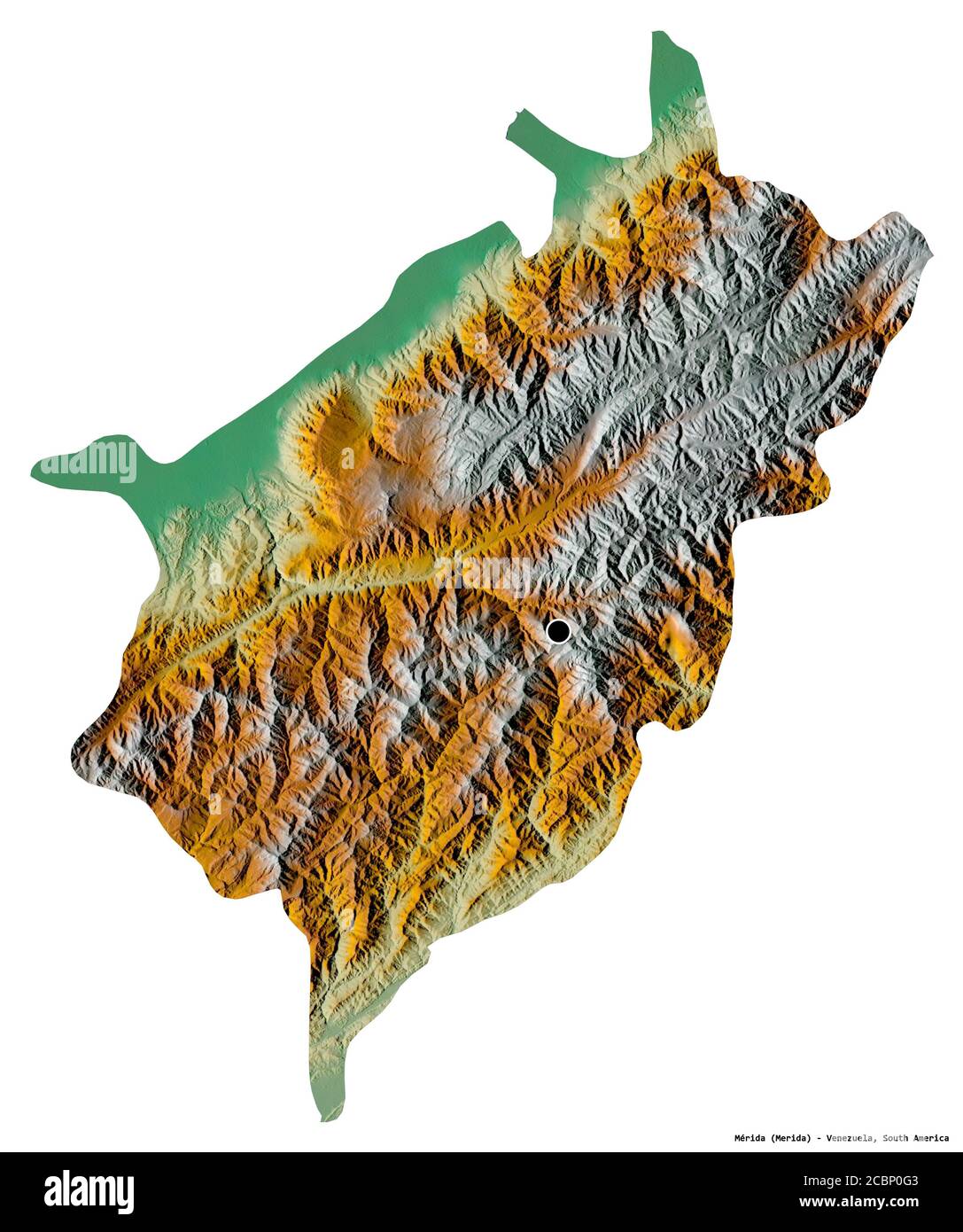 Shape of Mérida, state of Venezuela, with its capital isolated on white ...