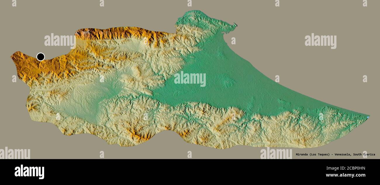 Shape of Miranda, state of Venezuela, with its capital isolated on a ...