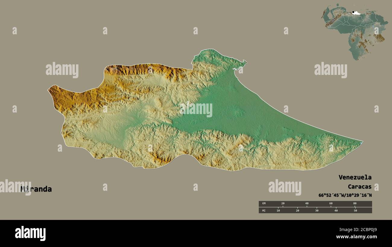 Shape of Miranda, state of Venezuela, with its capital isolated on ...