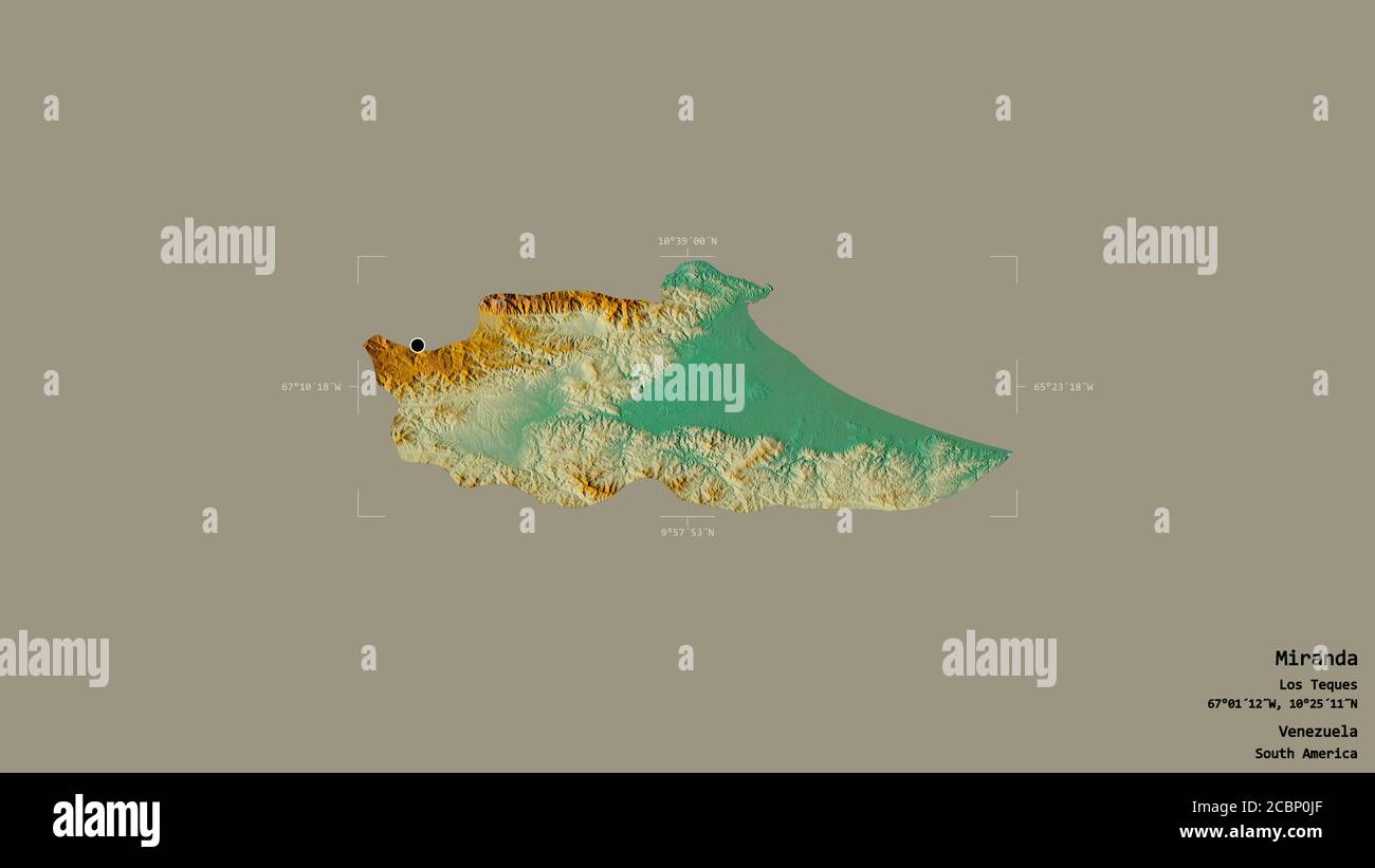 Area of Miranda, state of Venezuela, isolated on a solid background in ...