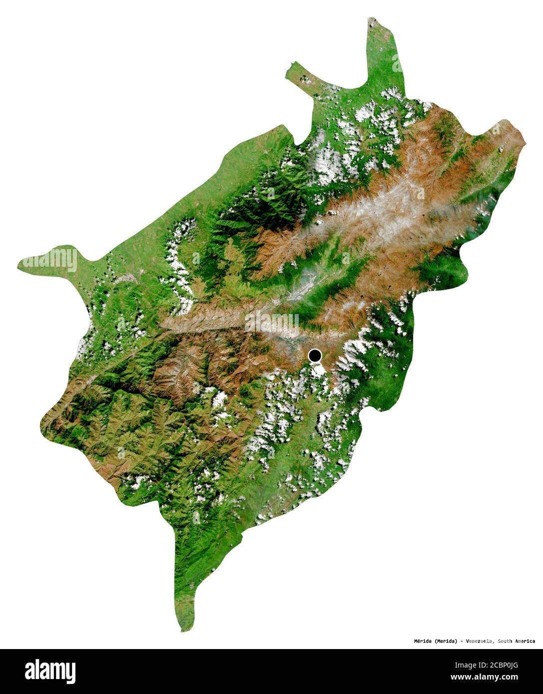 Shape of Mérida, state of Venezuela, with its capital isolated on white ...