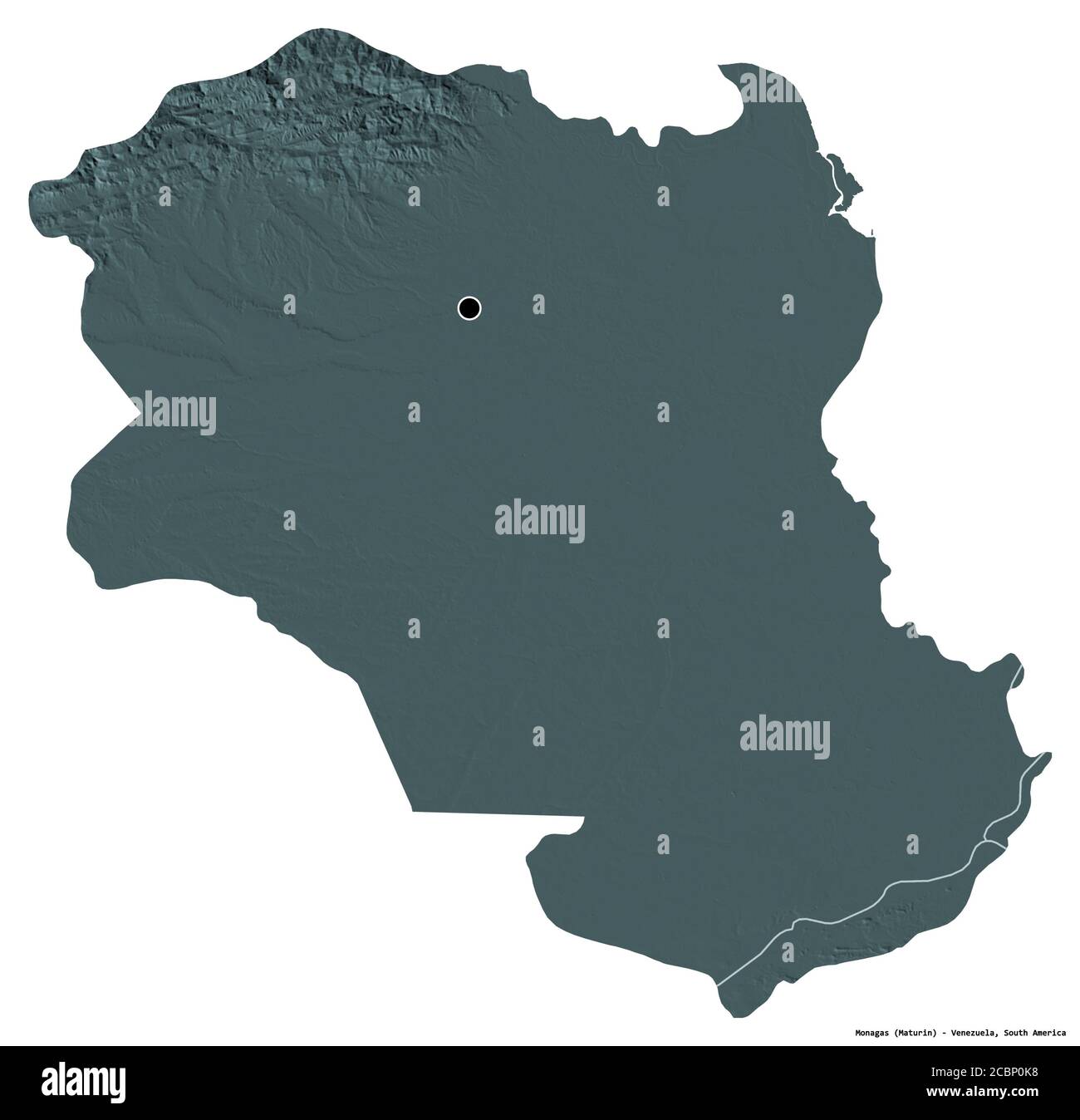 Shape of Monagas, state of Venezuela, with its capital isolated on ...