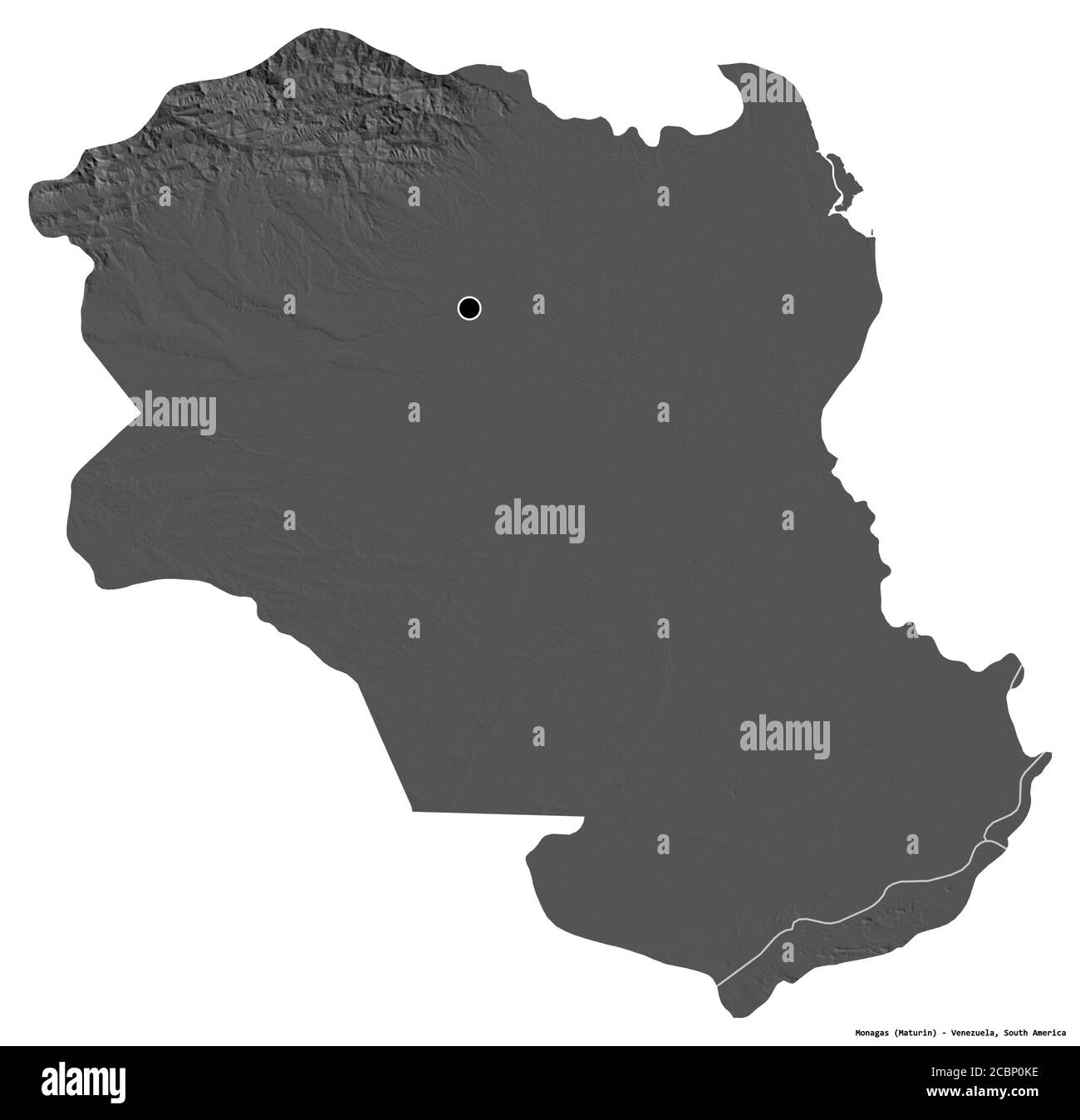 Shape of Monagas, state of Venezuela, with its capital isolated on ...