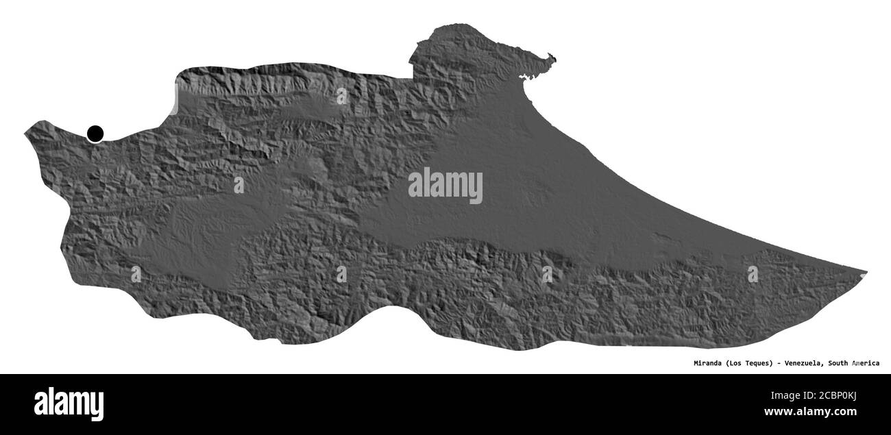 Shape of Miranda, state of Venezuela, with its capital isolated on ...