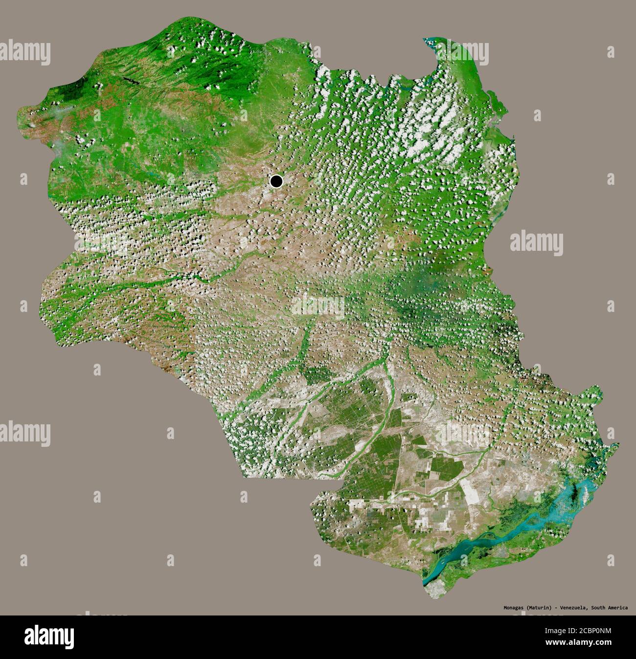 Shape of Monagas, state of Venezuela, with its capital isolated on a ...