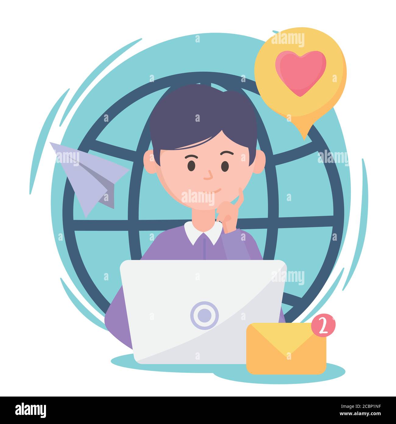 Cartoon illustration connected man internet Stock Vector Images - Alamy