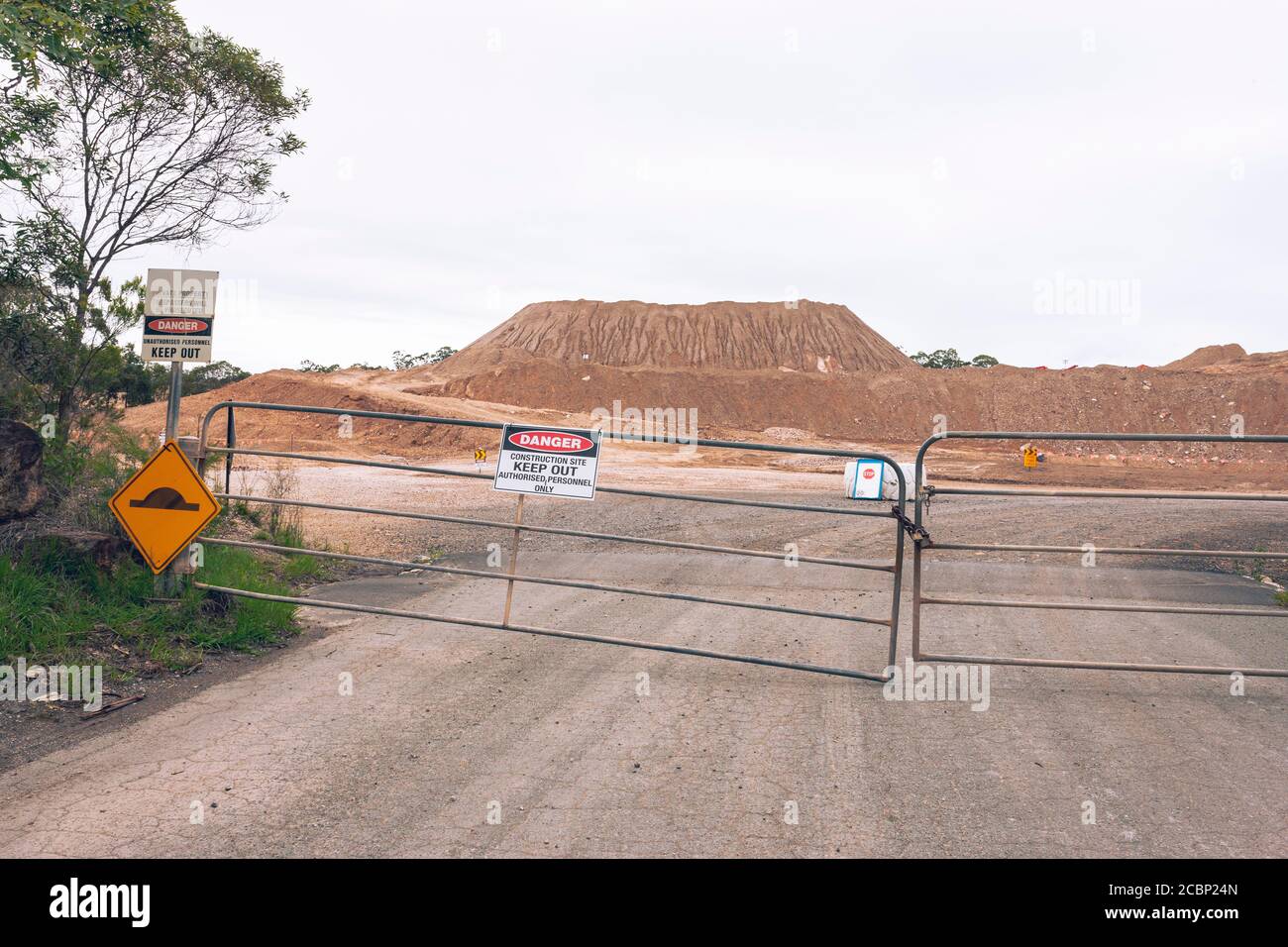 Entrance gate of industrial sand quarry in Australia Stock Photo - Alamy