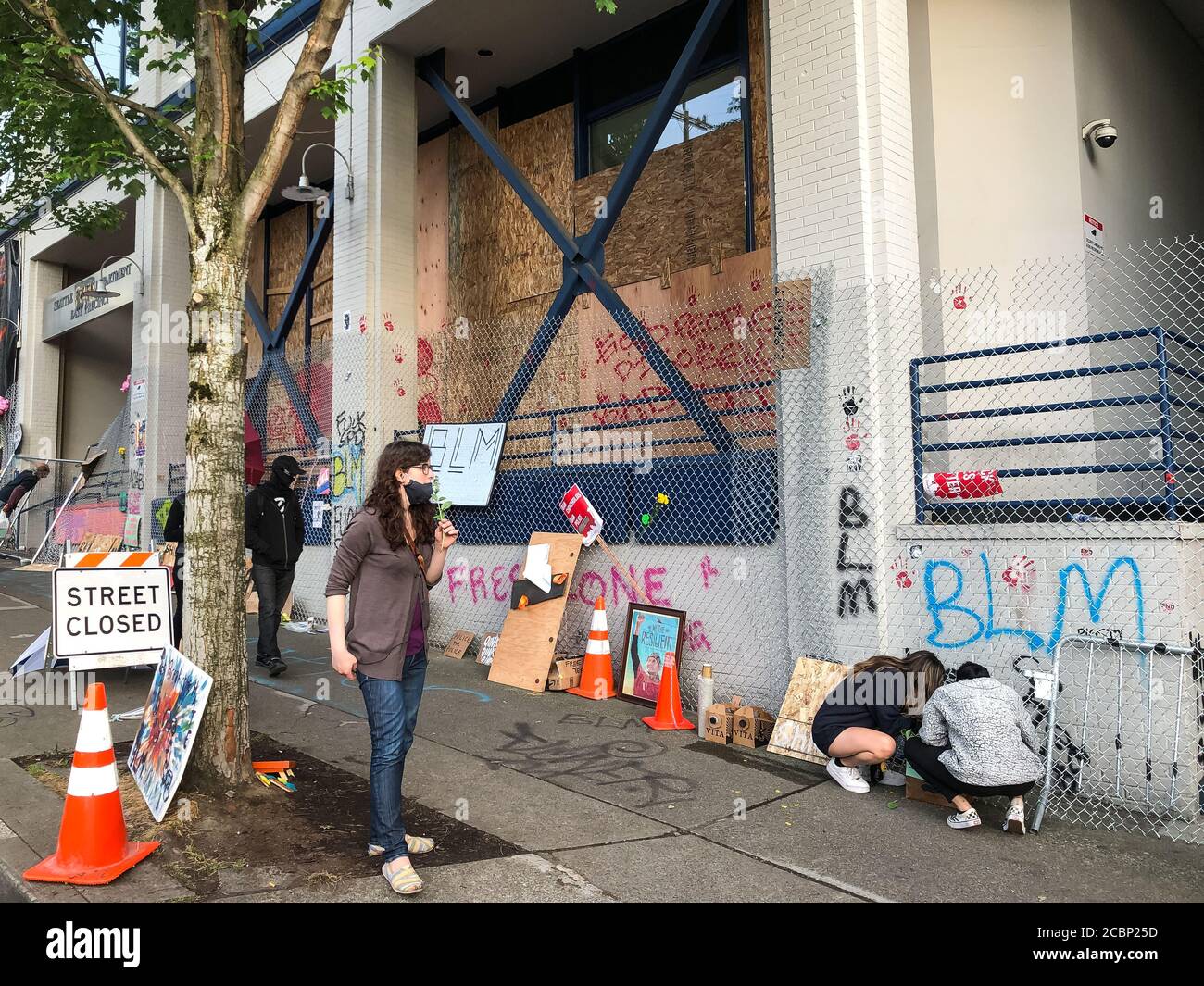 Seattle, USA – Jun 21, 2020: The Capitol Hill Autonomous zone late in ...