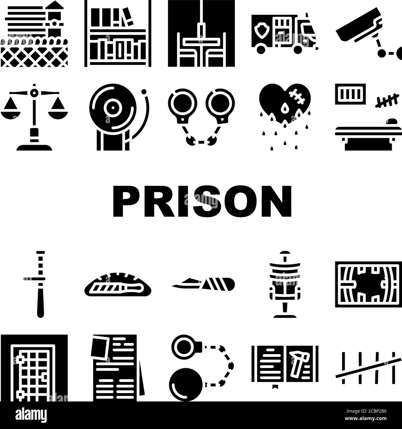 Prison Building And Accessory Icons Set Vector Stock Vector Image & Art ...