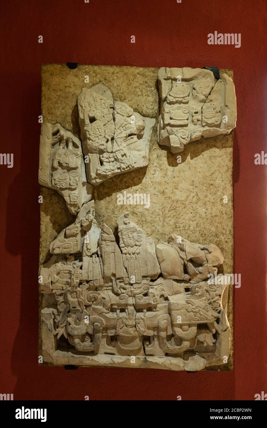 Fragments of a carved stone tablet in the museum at the ruins of the ...