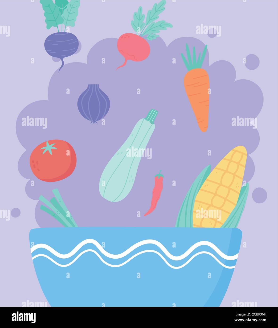 falling fresh vegetables in bowl healthy food vector illustration Stock ...