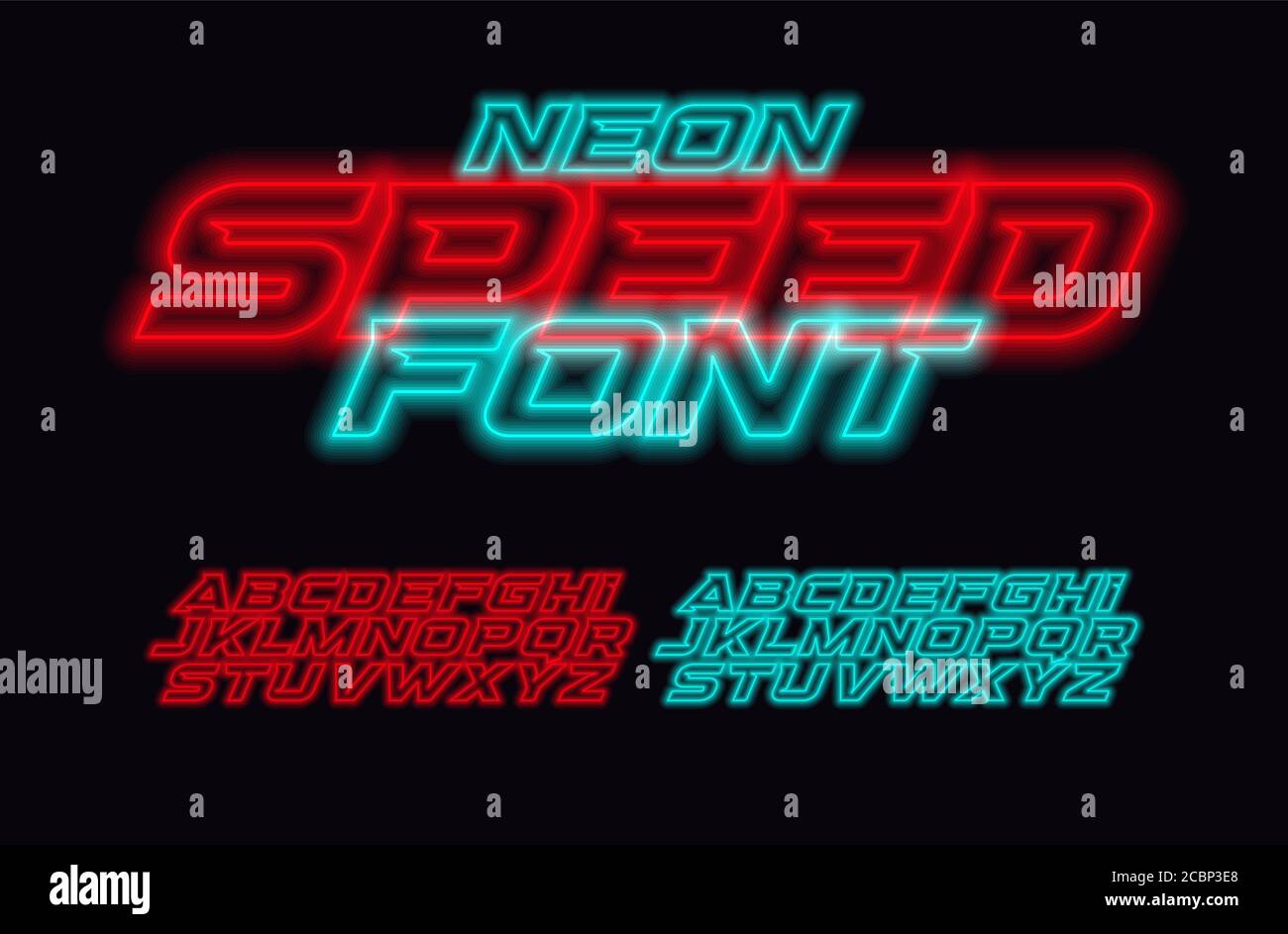 Neon Speed letters set. Red and blue race font. Cyberpunk Italic bold ...
