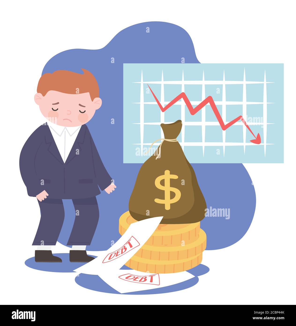 bankruptcy man with falling down chart money business process financial ...
