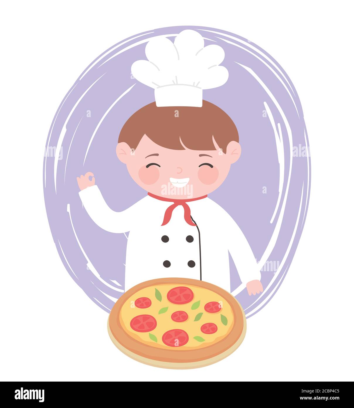 chef boy with baked pizza cartoon character vector illustration Stock ...