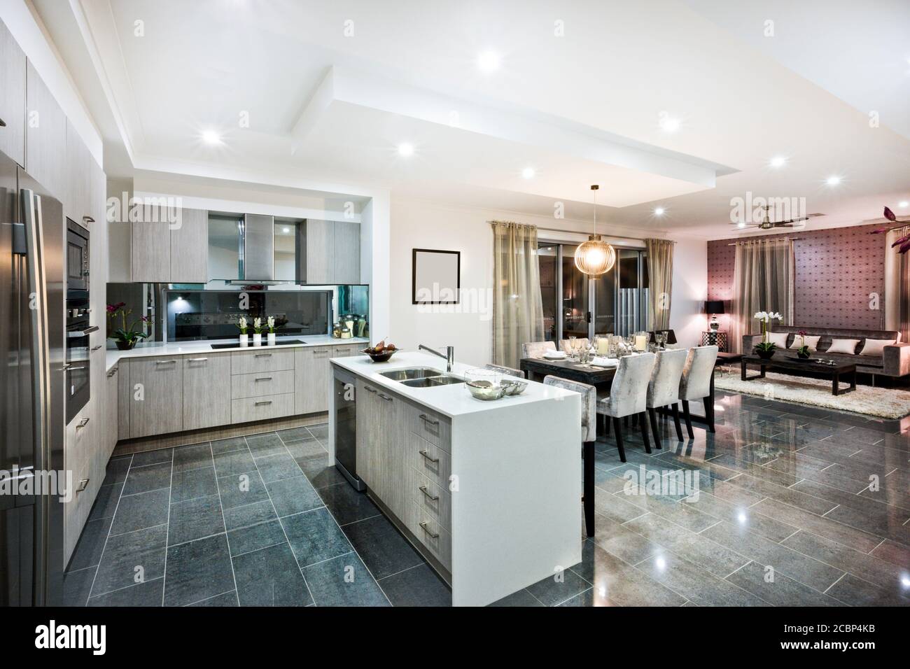 Interior of a modern kitchen and dining room Stock Photo - Alamy