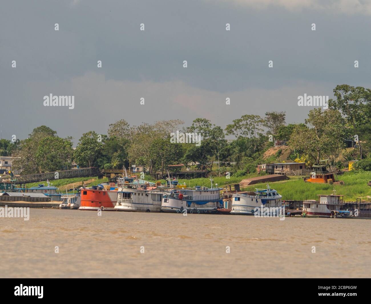 Tabatinga, Brazil - Sep 21, 2018: Big wooden boats in the port of ...