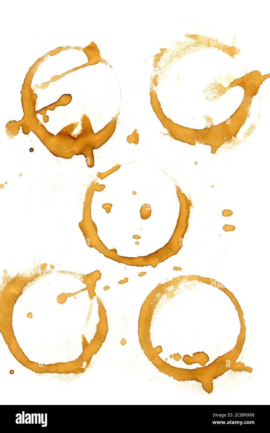 Collection of coffee splashes and stains isolated on white background ...