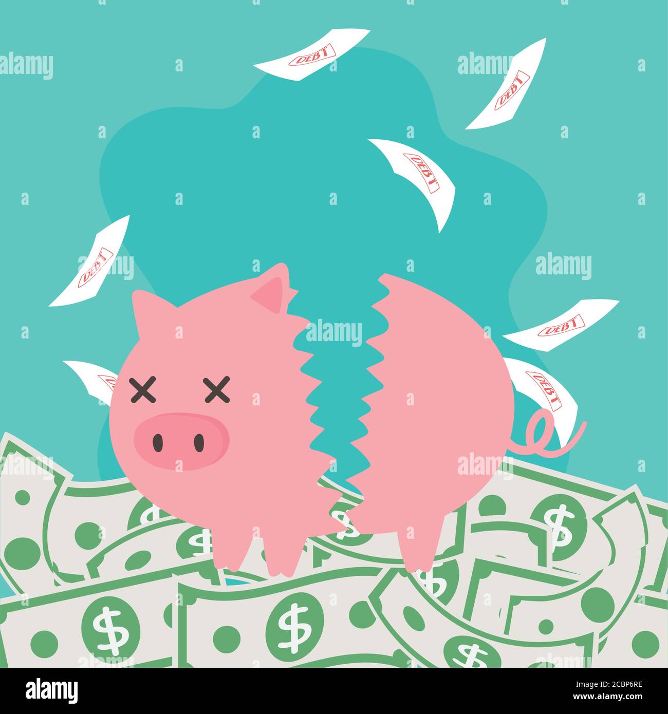 bankruptcy business financial crisis broken piggy bank falling debt and ...