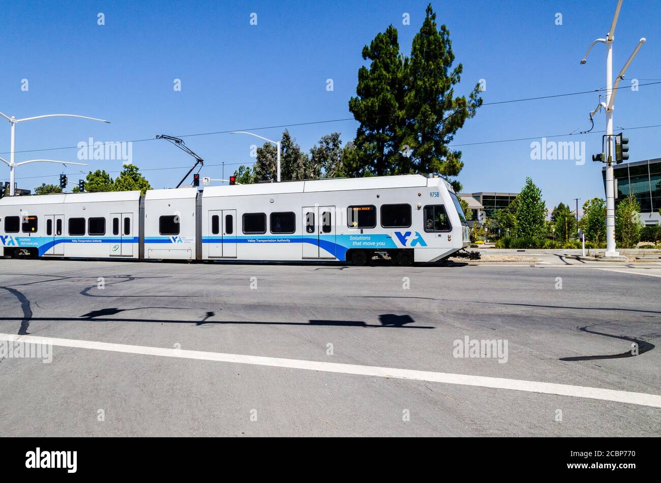 A Valley Transportation Authority trolley in the Silicon Valley of ...