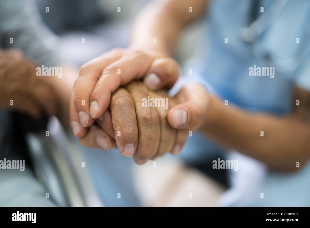 Elder Patient Helping Nurse Hand And Care Stock Photo - Alamy
