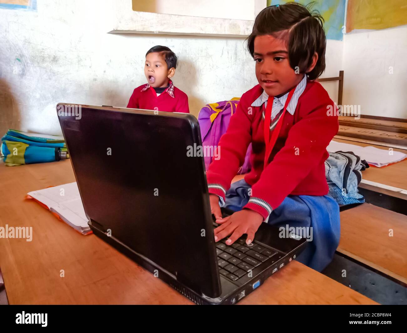 DISTRICT KATNI, INDIA - JANUARY 13, 2020: Indian primary school female ...