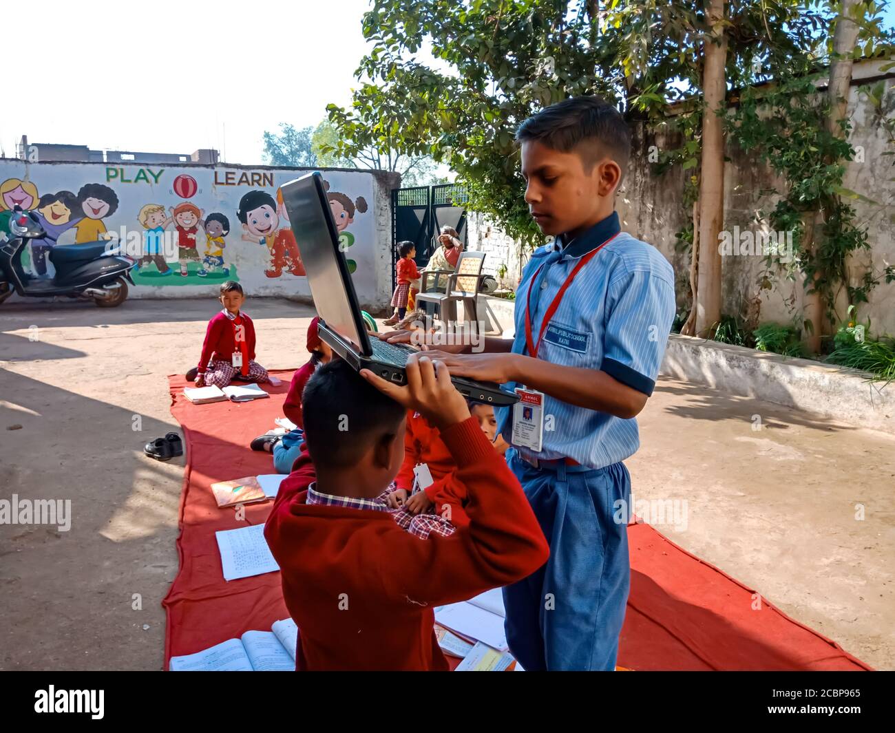 DISTRICT KATNI, INDIA - JANUARY 13, 2020: Indian primary school kids ...
