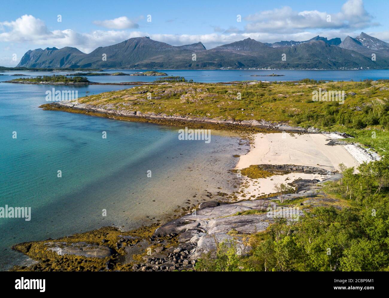 Bay with white sandy beach and nordic vegetation hi-res stock ...