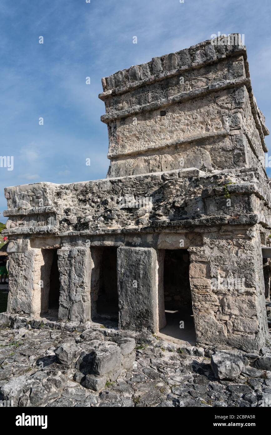 The Temple of the Frescos in the ruins of the Mayan city of Tulum on ...