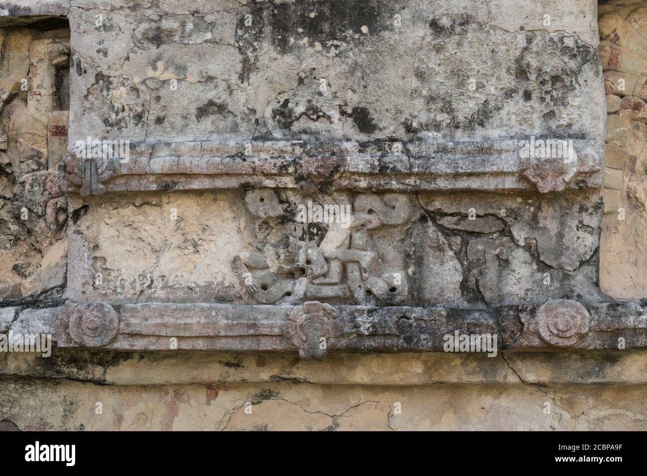 Sculpted stucco figures in the Temple of the Frescos in the ruins of ...