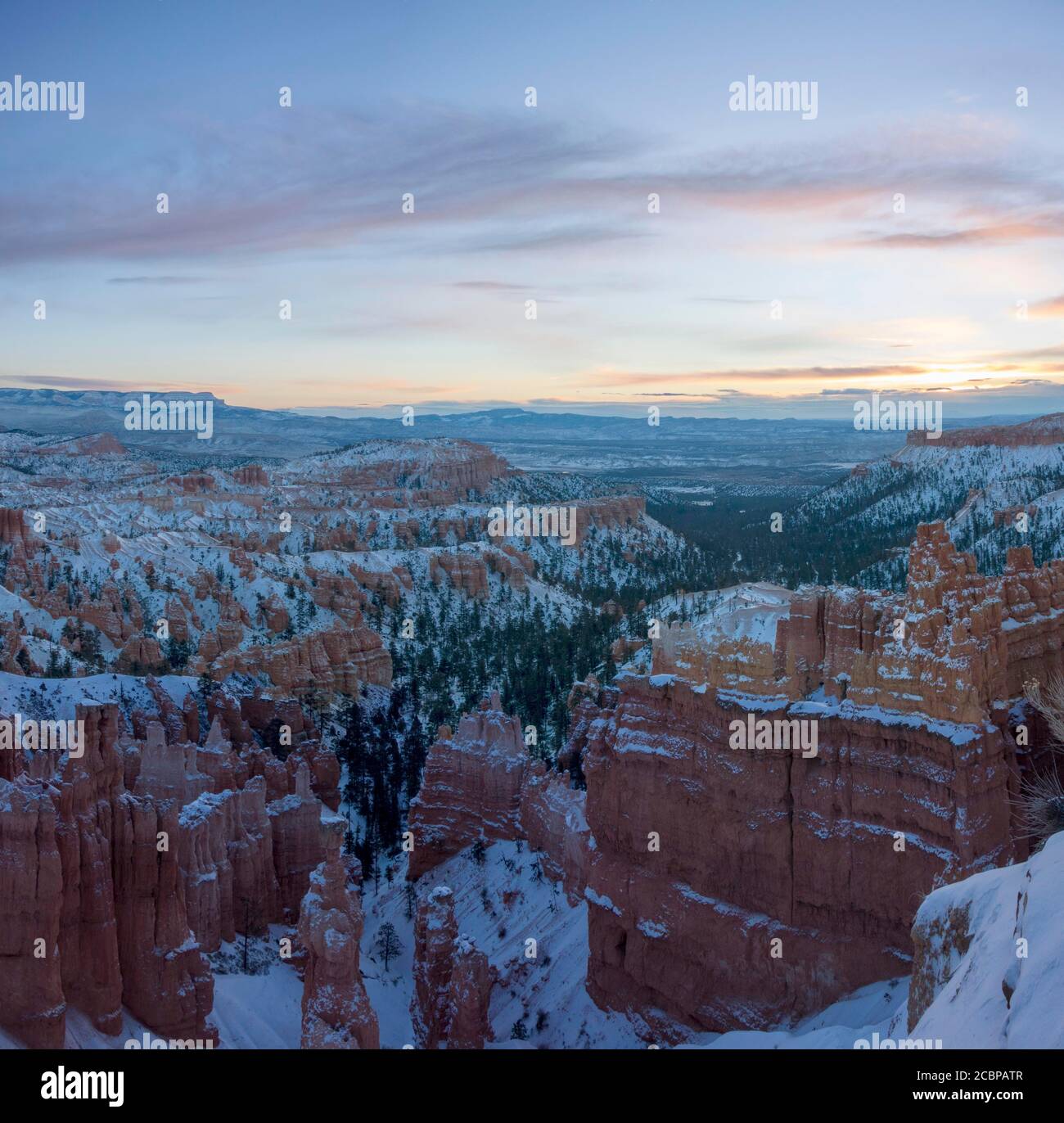 Rock formation amphitheater at sunrise, snowy bizarre rock landscape ...
