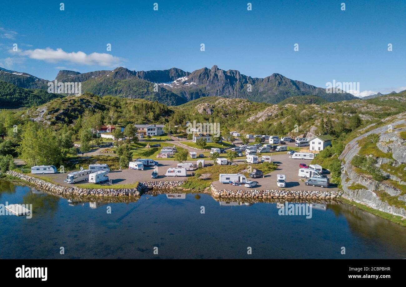Norwegian camp site on the Lofoten Islands, Nordland, Norway Stock ...