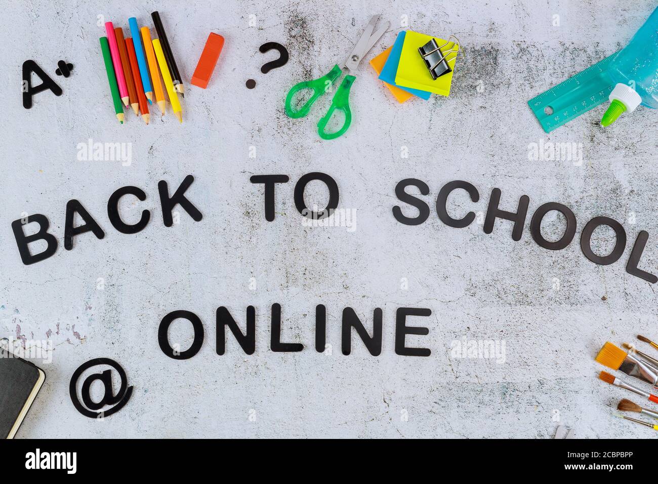 New normal school education program background. Top view Stock Photo ...