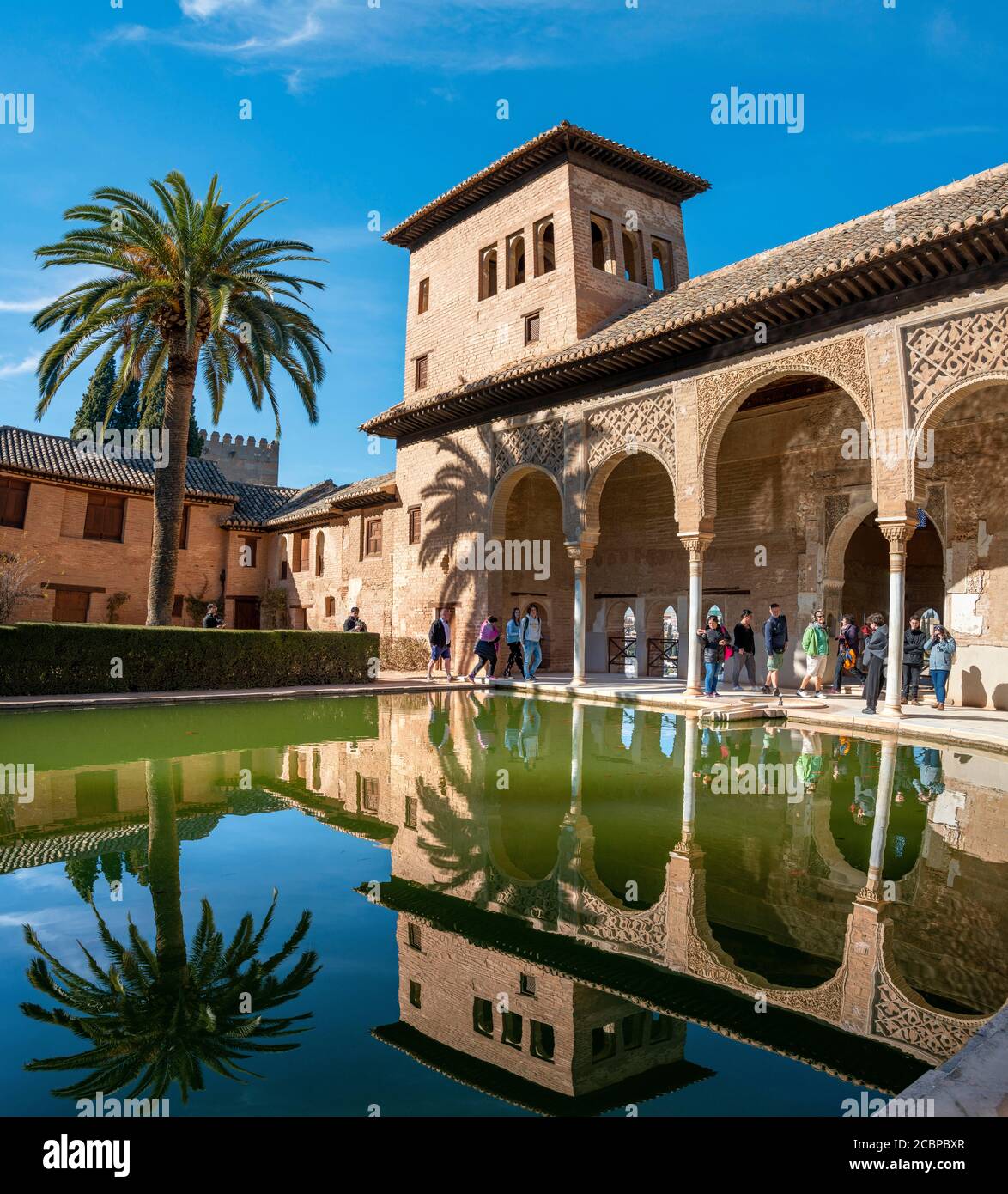 Historic building El Partal with pool and palm trees, Alhambra, city ...