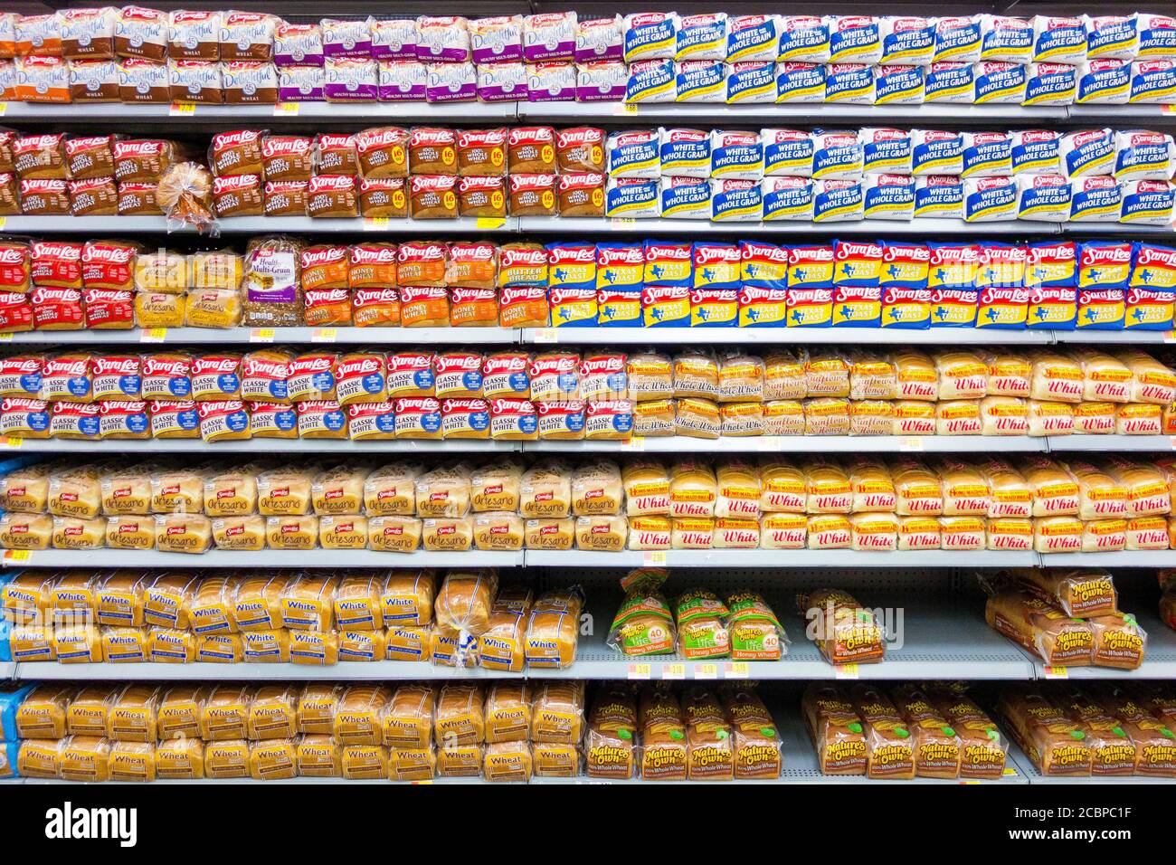 Full shelves at Walmart, supermarket, toast, different kinds, Nevada ...