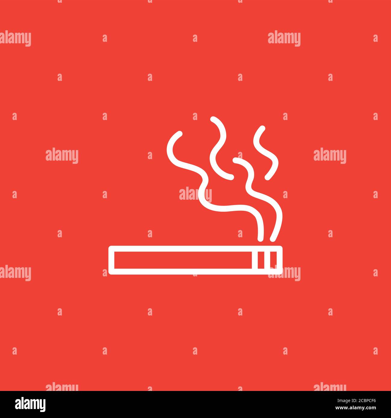 Simple Cigarette Line Icon On Red Background. Red Flat Style Vector ...
