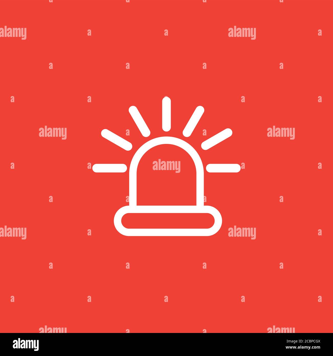 Siren Light Line Icon On Red Background. Red Flat Style Vector ...
