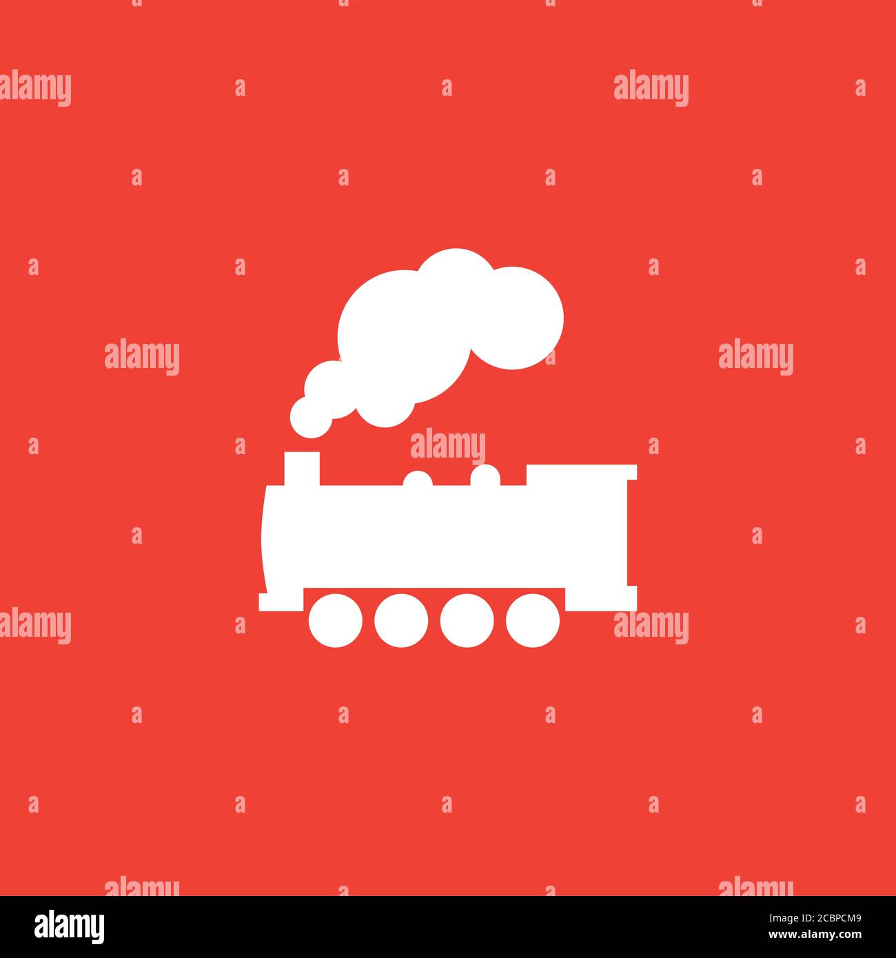 Steam Locomotive Train Icon On Red Background. Red Flat Style Vector ...