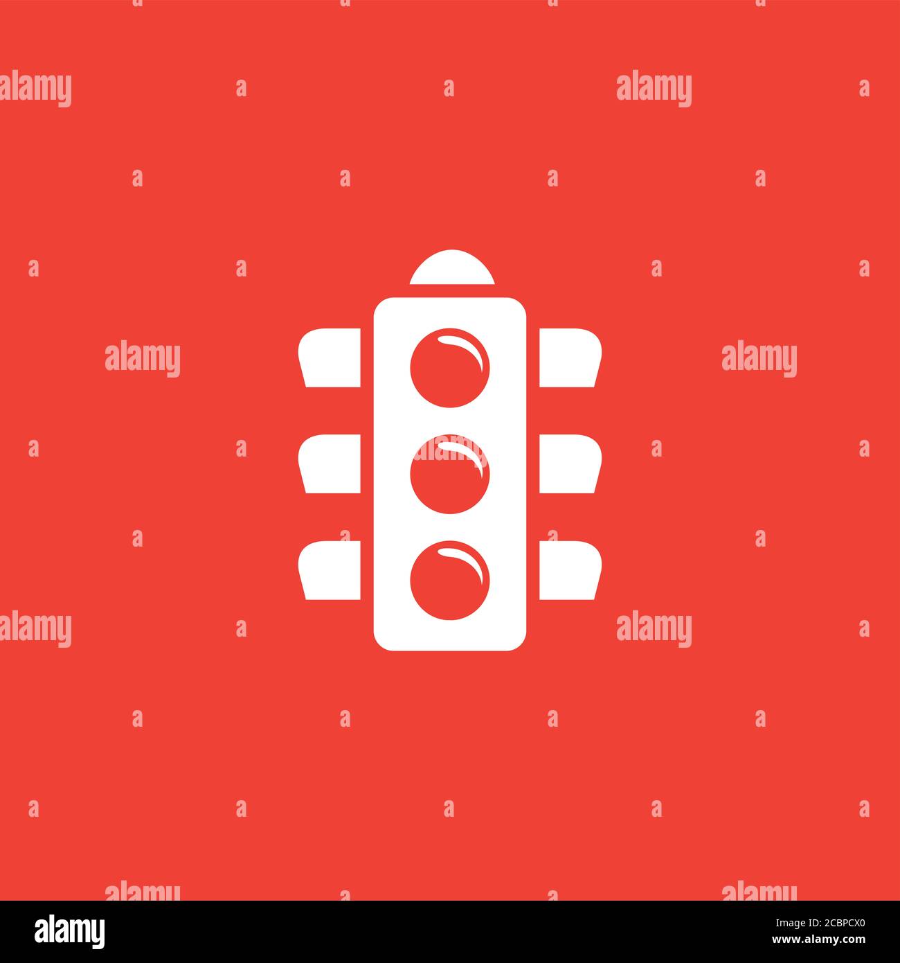 Traffic Light Signal Icon On Red Background. Red Flat Style Vector ...
