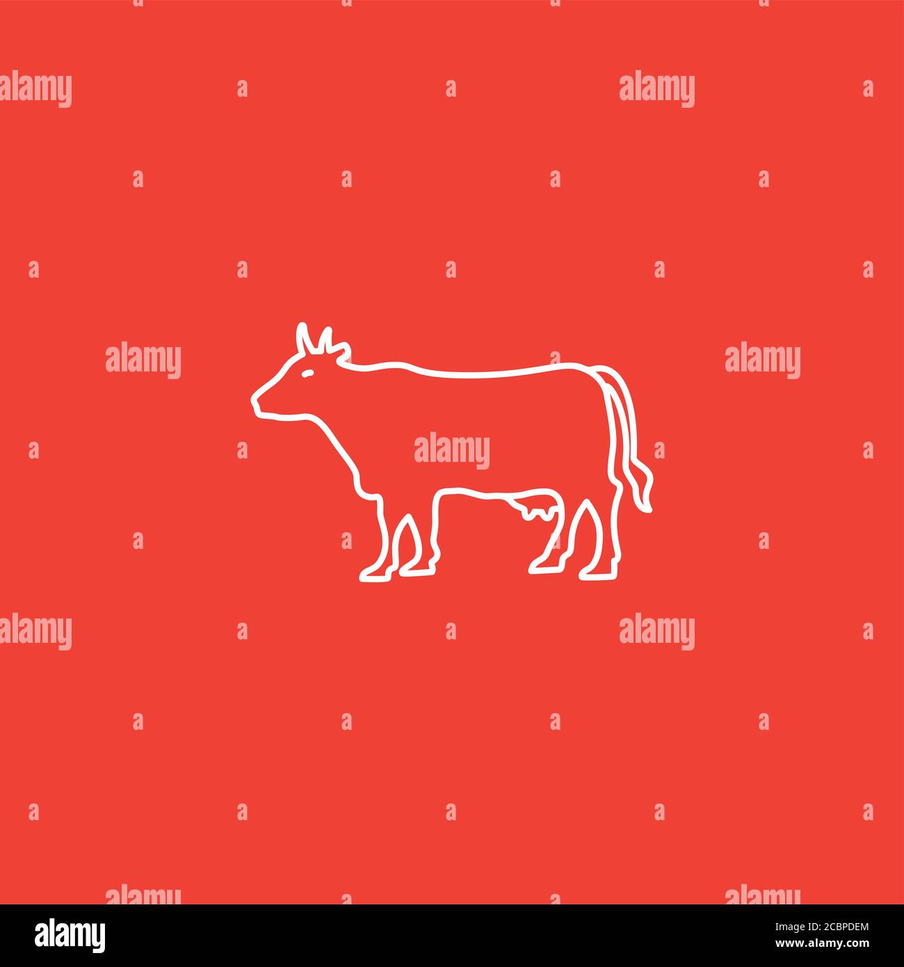 Cow Line Icon On Red Background. Red Flat Style Vector Illustration ...