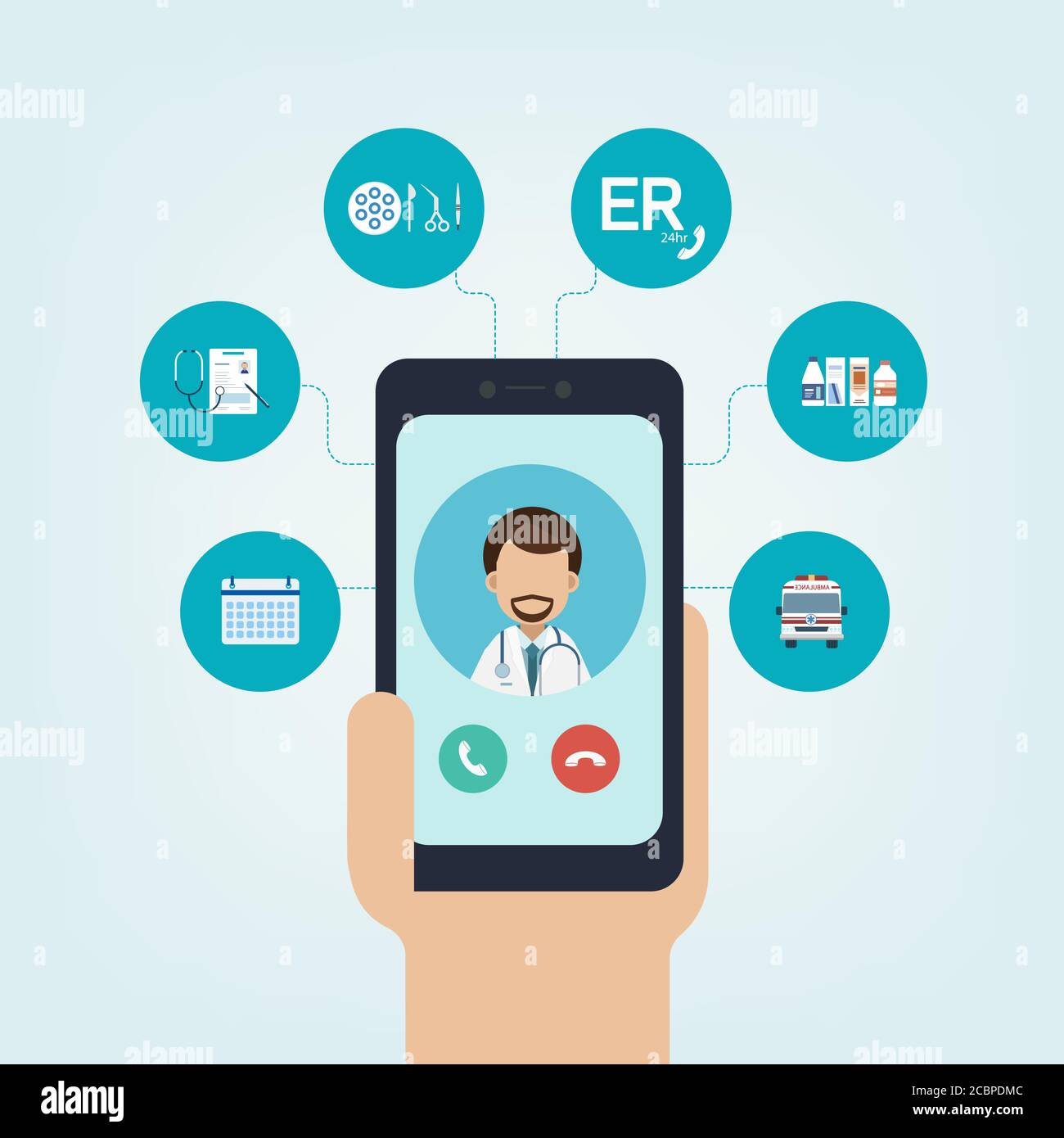 Online doctor service with doctor and medical icons flat design vector ...