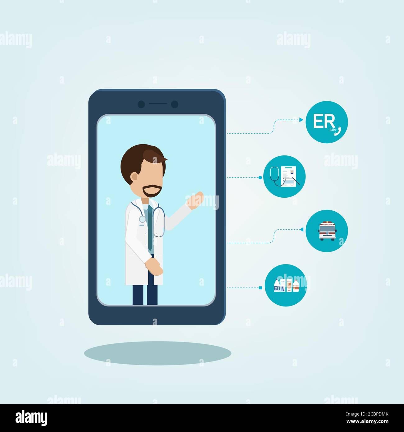 Online doctor service with doctor and medical icons flat design vector ...