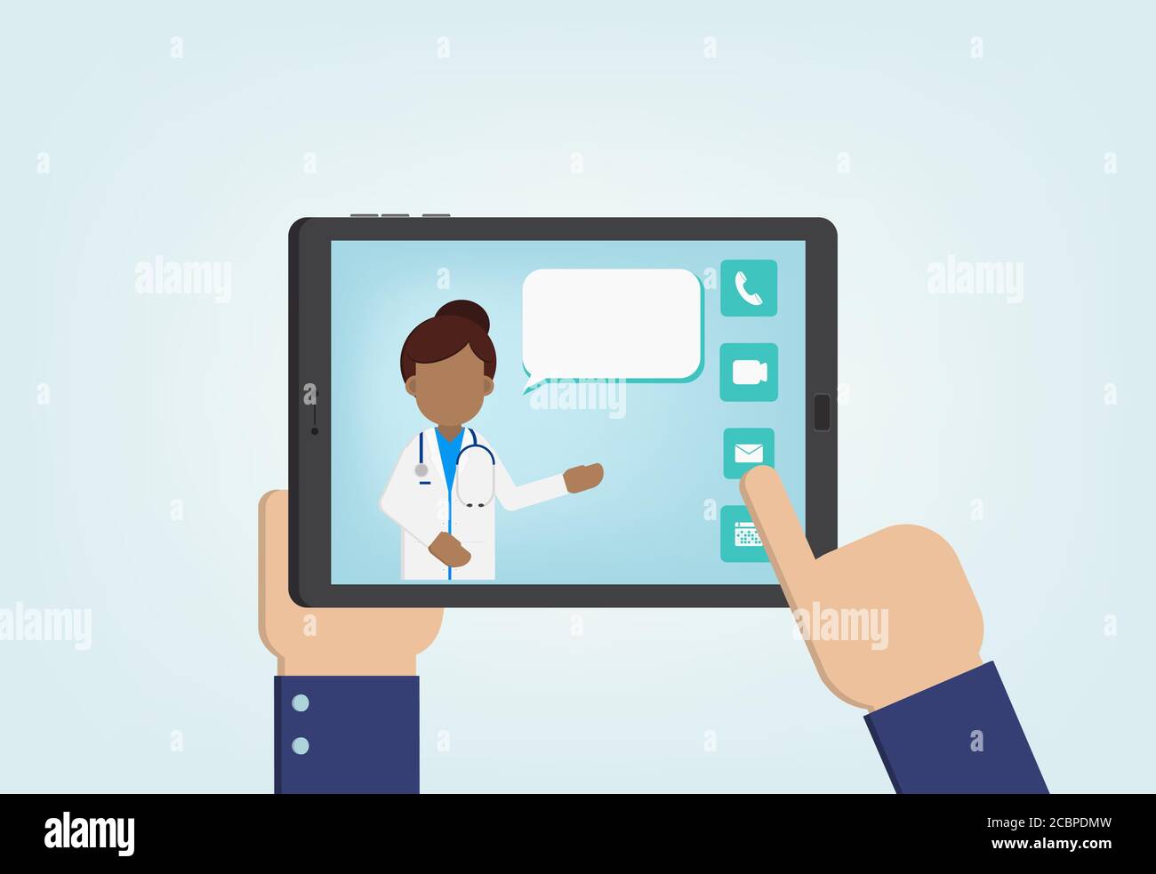 Online doctor service with doctor on digital tablet flat design vector ...