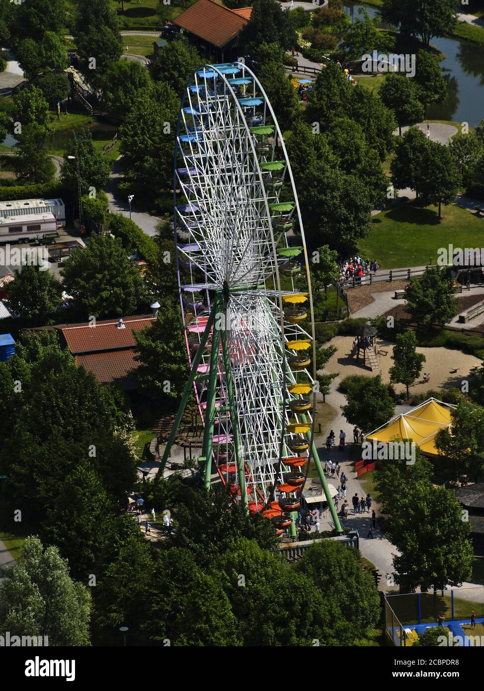 Aerial view of a Ferris wheel in an amusement park Stock Photo - Alamy