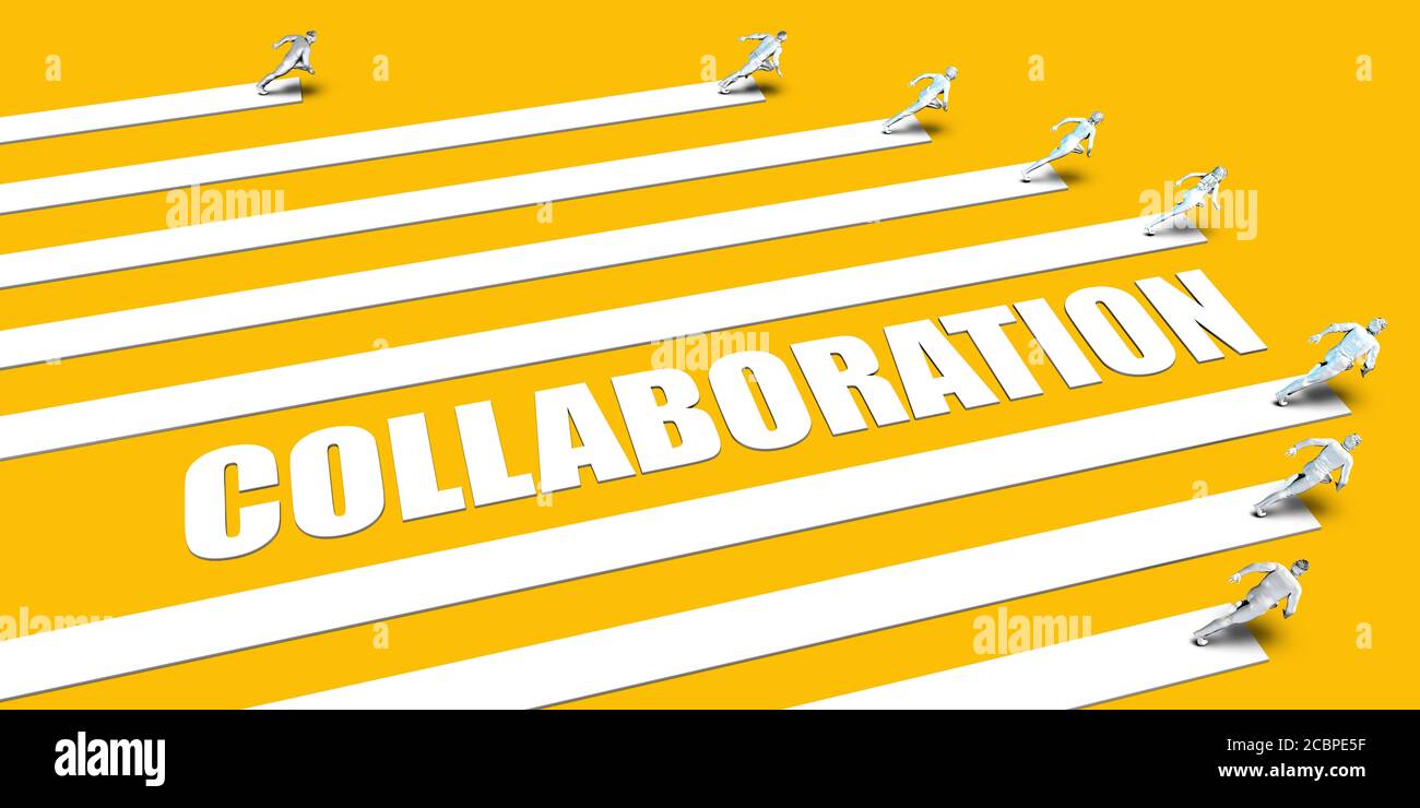 Collaboration Concept with Business People Running on Yellow Stock ...
