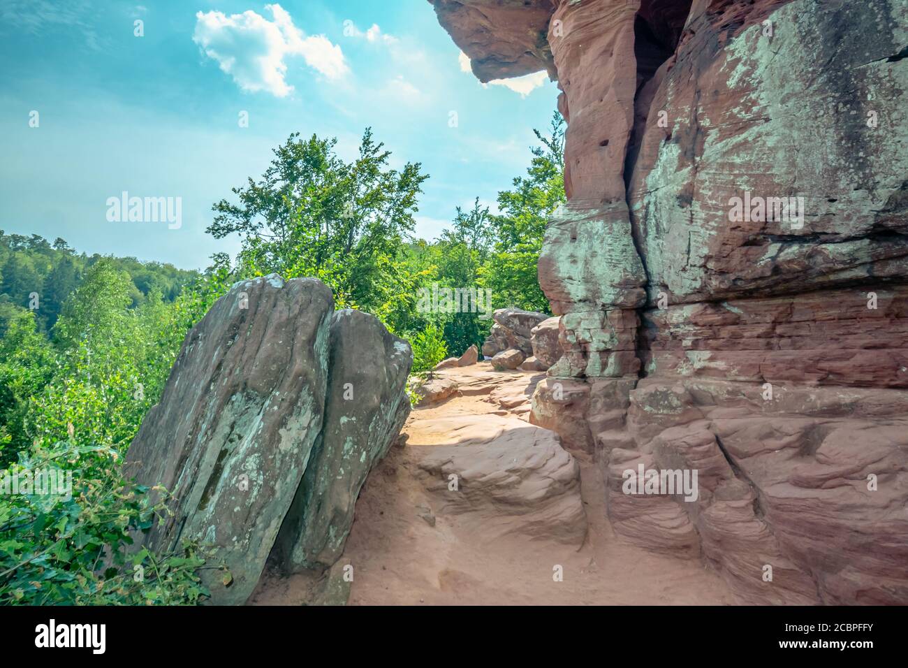 Sunny scenery of the Devil's Table in Hinterweidenthal, Germany Stock ...