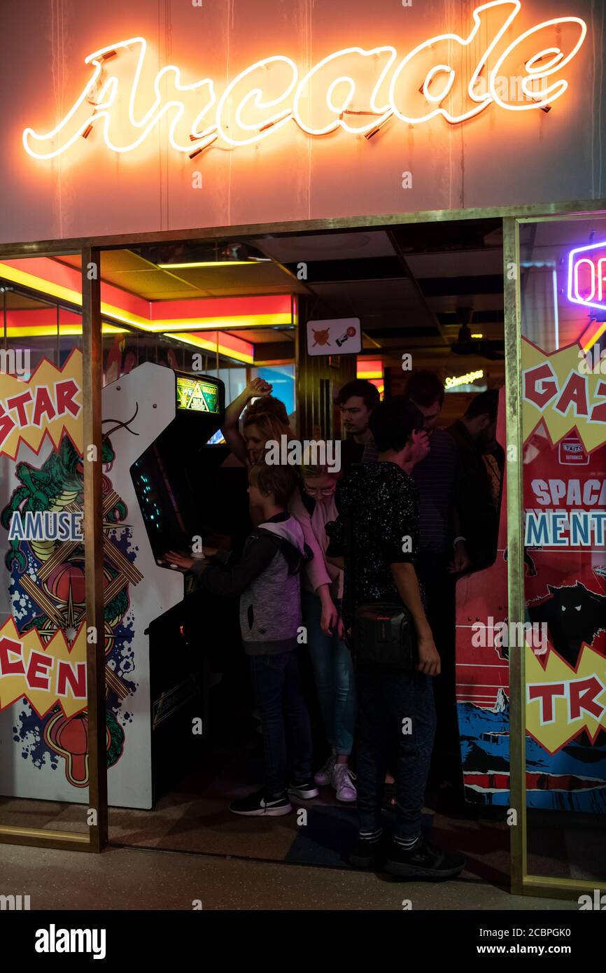 The arcade at the Computerspiele Museum (video game museum) with ...